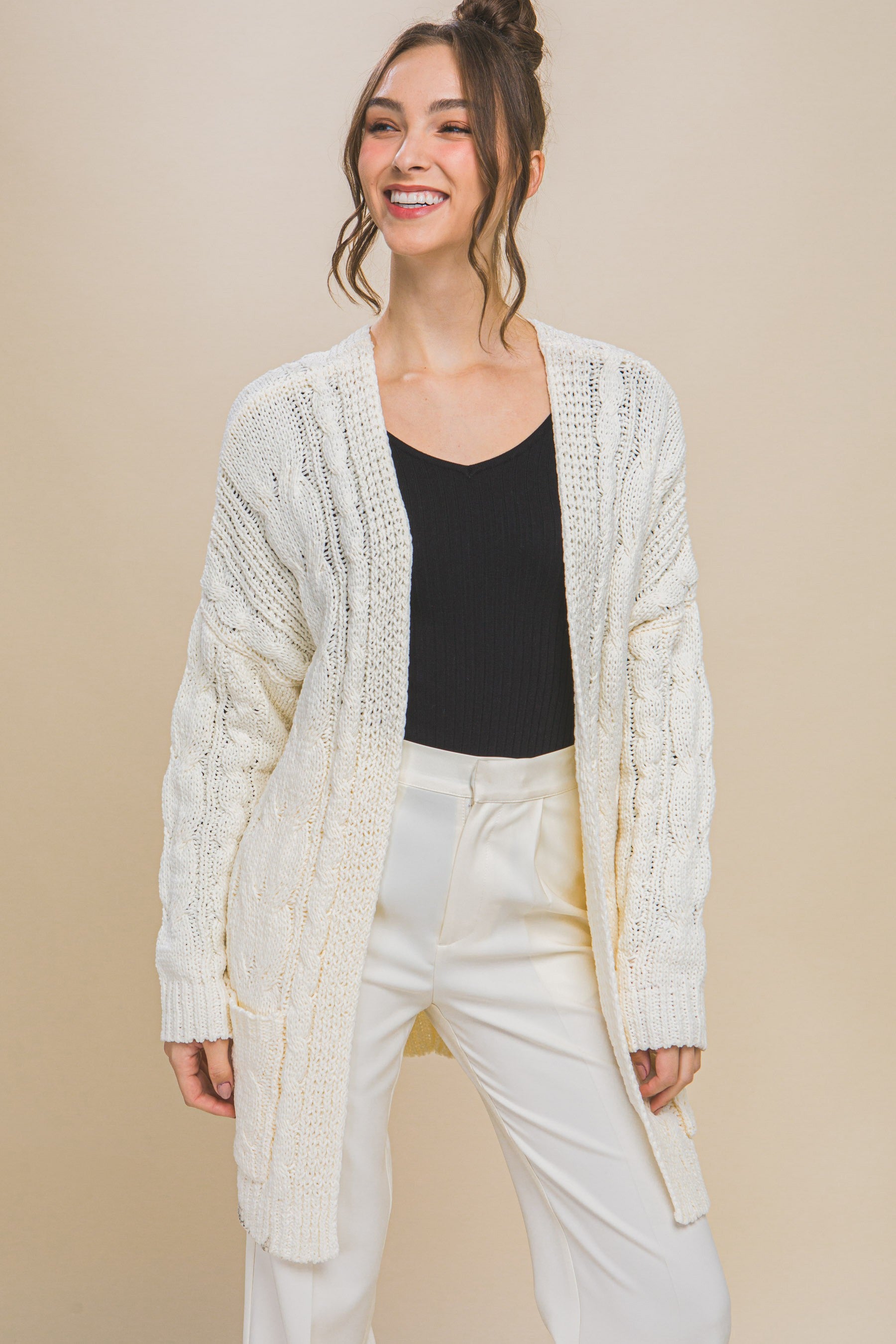 The Cassidy Cable Knit Open Cardigan – Thread + Seed