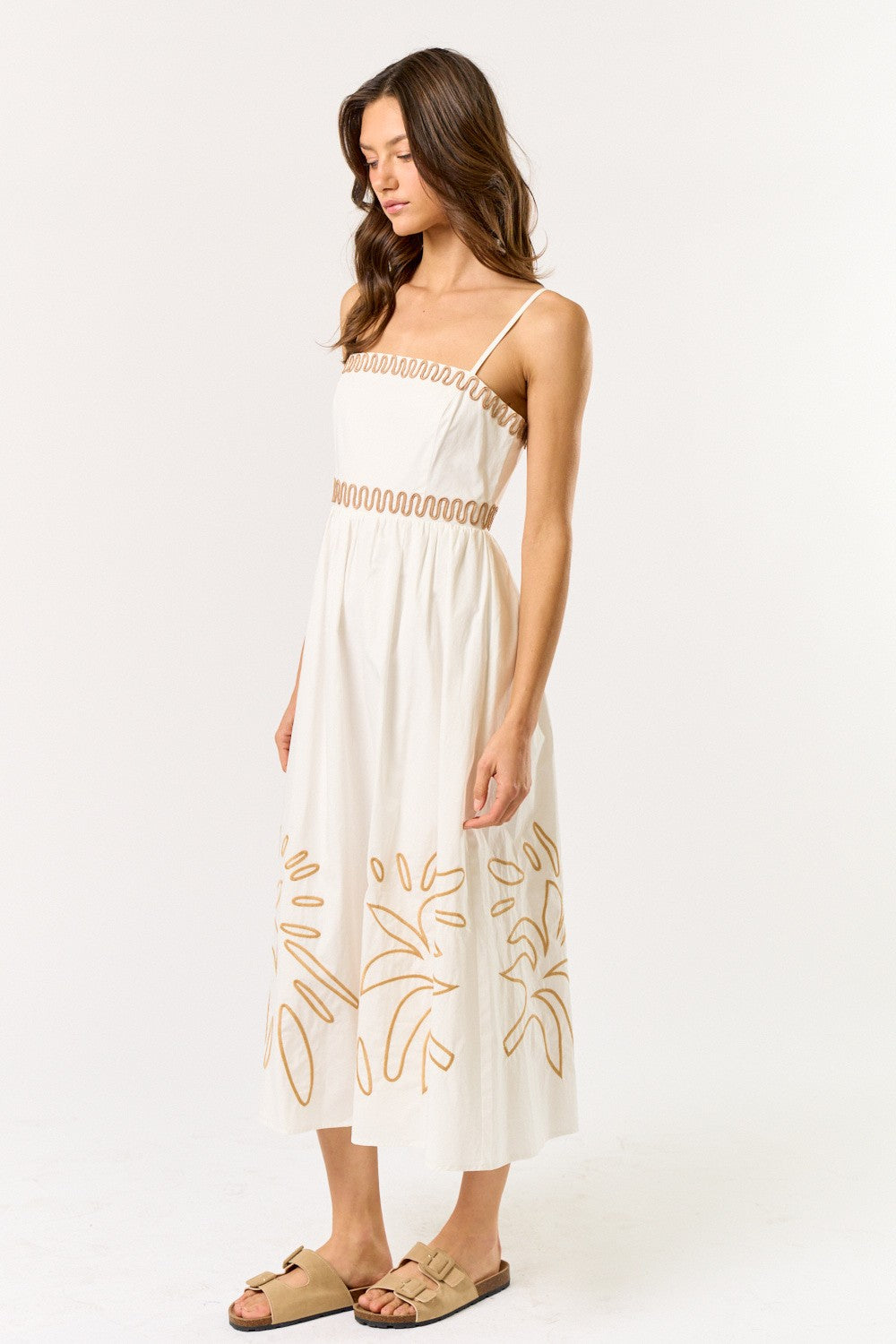 The Arabella Off White Embroidered Midi Dress – Thread + Seed