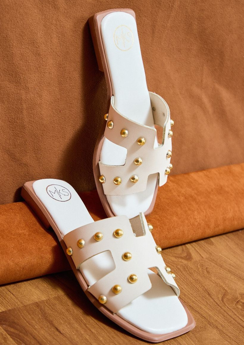 The Bobbie White Studs Sandals – Thread + Seed