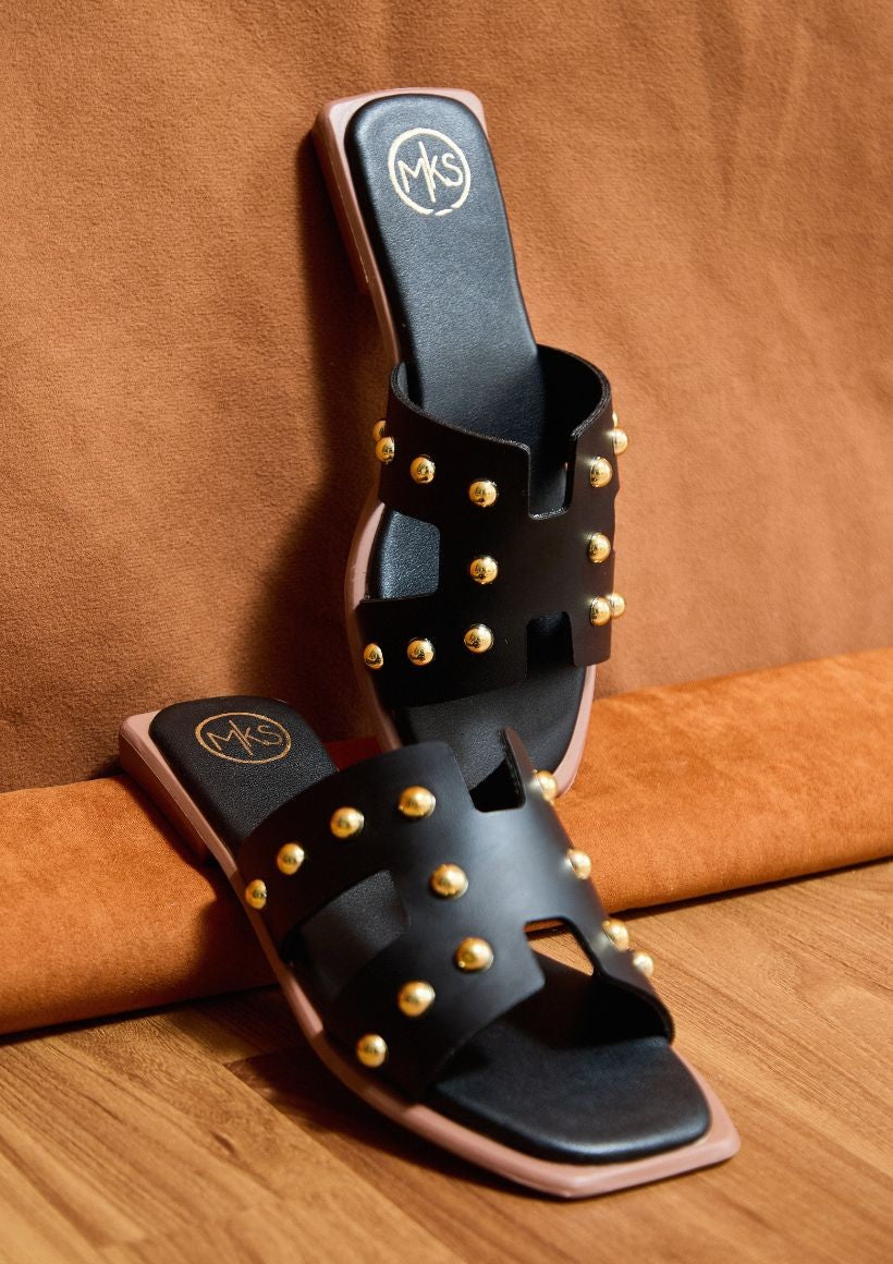 The Bobbie Black Studs Sandals – Thread + Seed