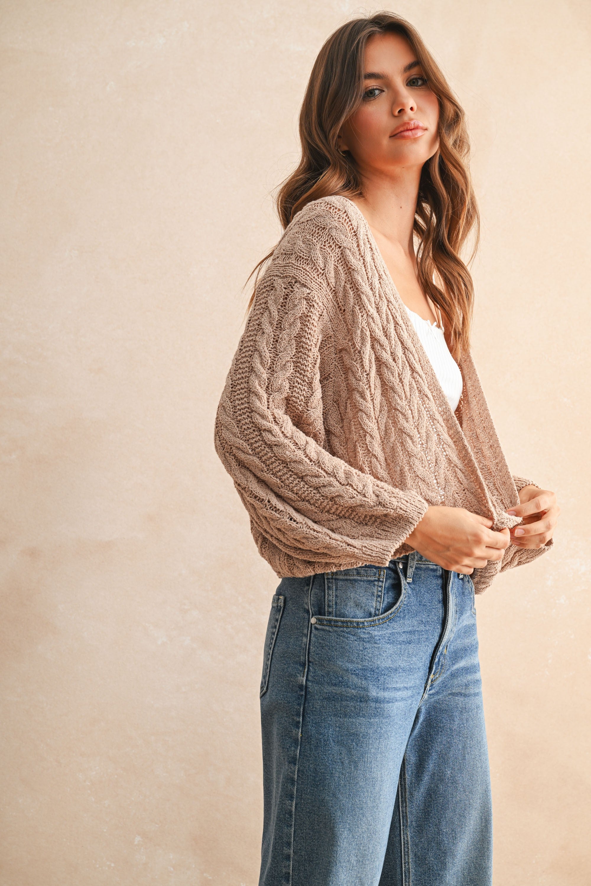 The Leslie Tan Cable Knitted Cardigan – Thread + Seed