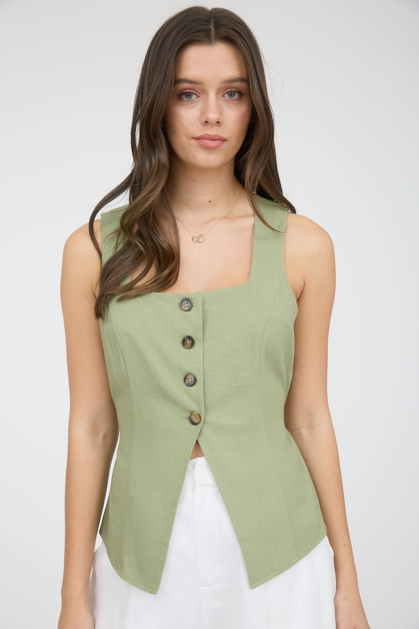 The Lora Olive Split Hem Vest – Thread + Seed