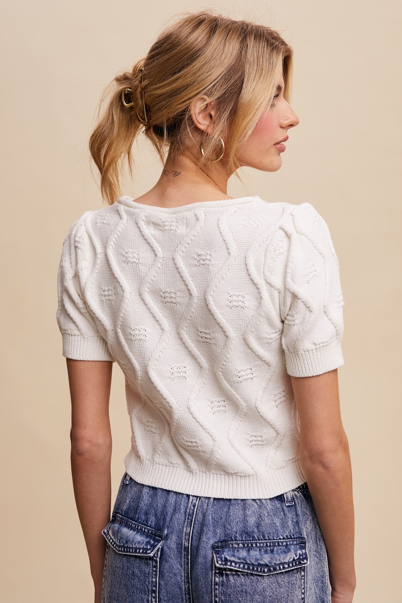 The Sofia Cream Textured Knit Top – Thread + Seed