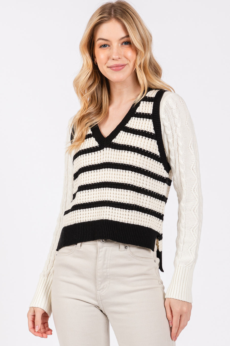 The Zaine Black Striped Sweater Vest – Thread + Seed