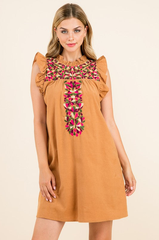 The Robin Embroidered Corduroy Dress – Thread + Seed