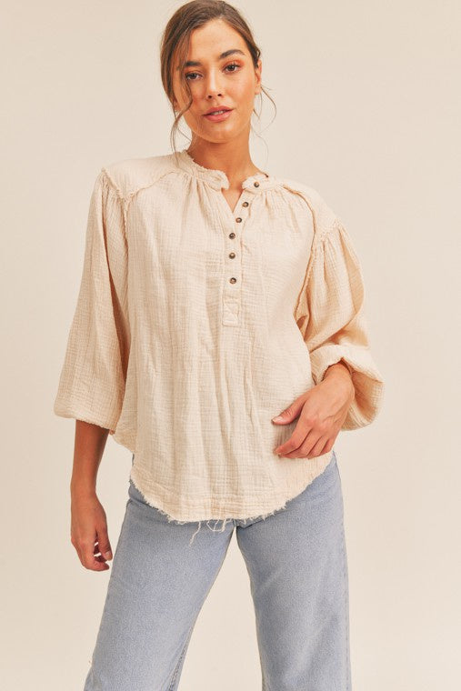 The Fiona Distressed Button Top – Thread + Seed