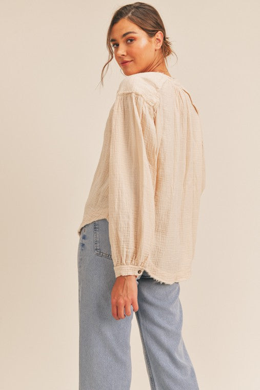 The Fiona Distressed Button Top – Thread + Seed